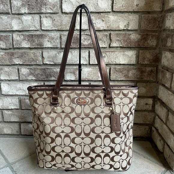 Coach | Bags | Coach Signature C Monogram Zip Top City Tote Euc | Poshmark